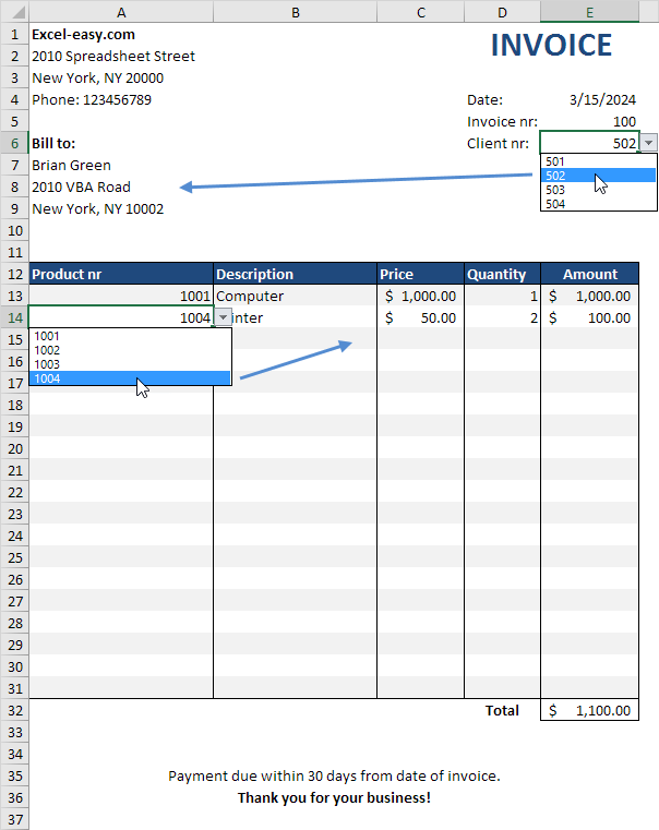 Automated Invoice In Excel Formulashq
